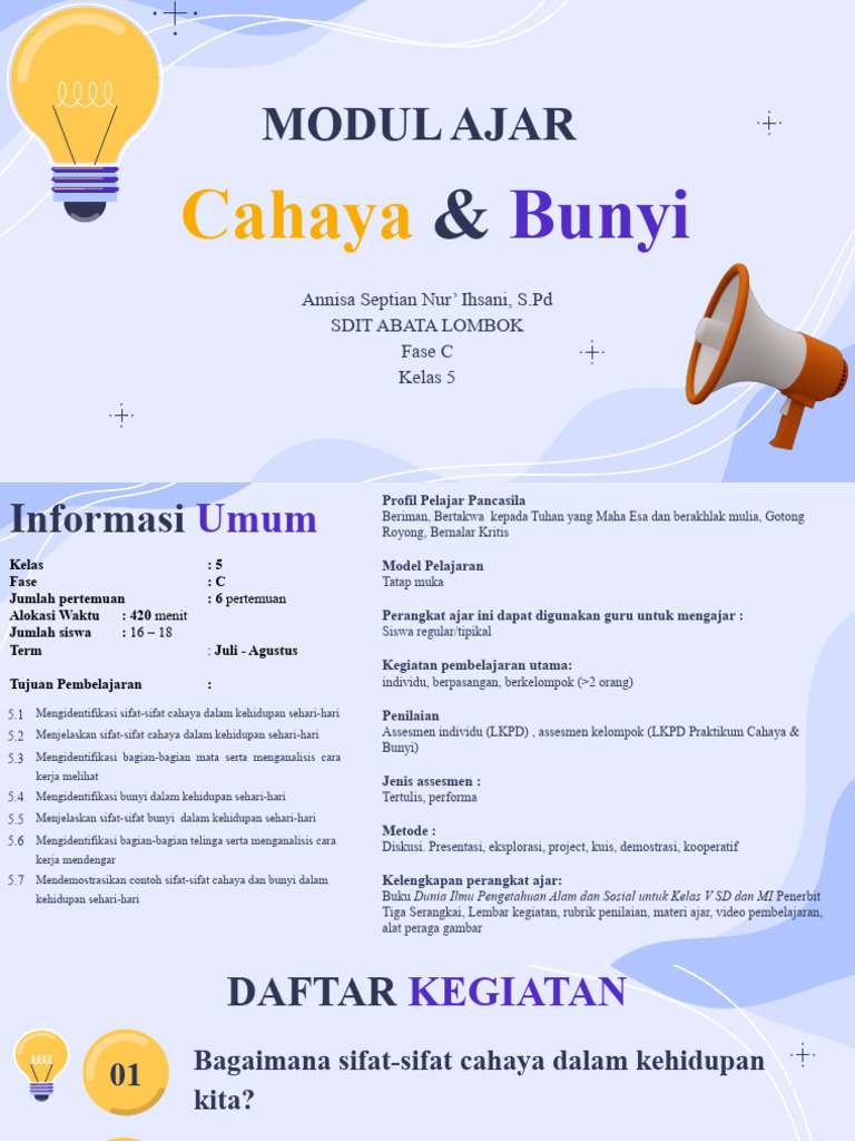 Modul Ajar Cahaya Dan Bunyi | PDF | Karier & Perkembangan ...