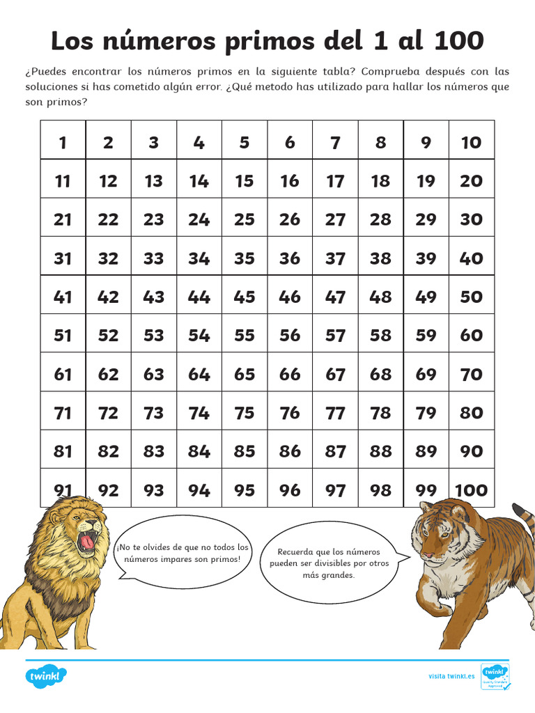 actividad-los-numeros-primos-del-1-al-100 | PDF