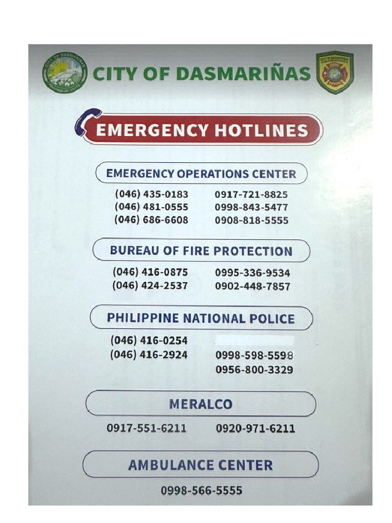 DASMARINAS EMERGENCY HOTLINES | PDF DASMARINAS EMERGENCY HOTLINES | PDF