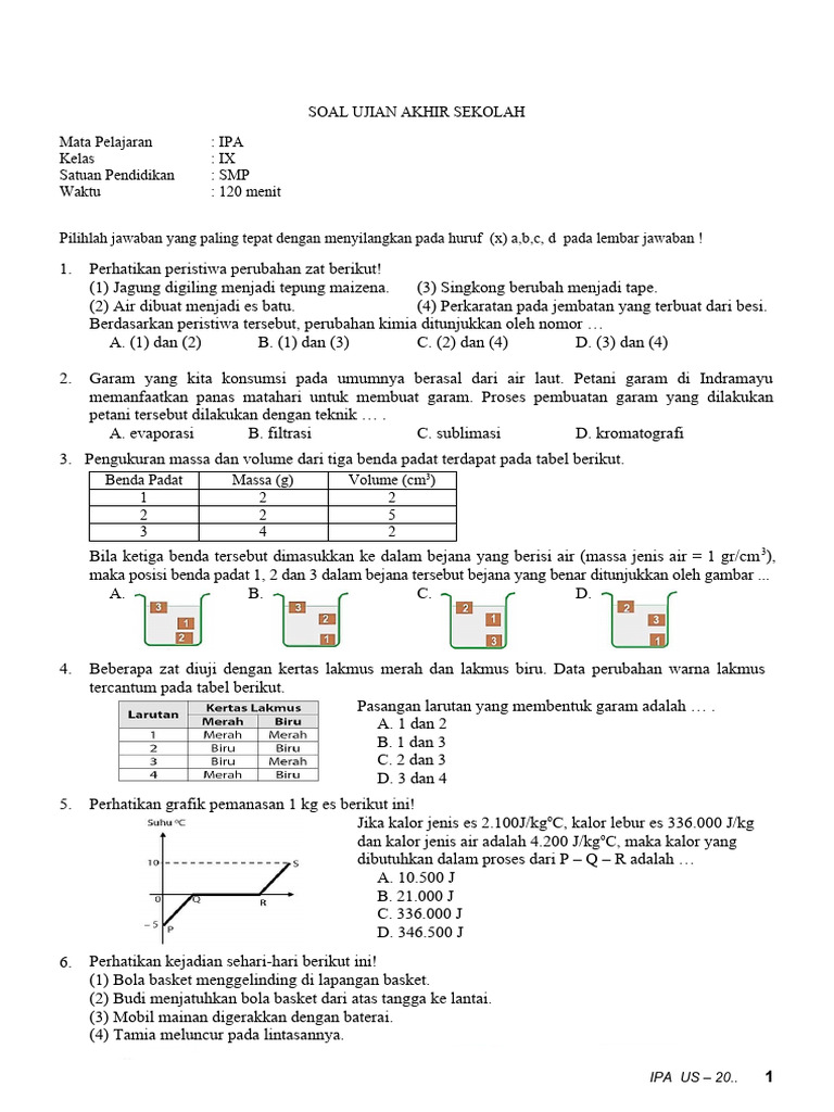 Soal US IPA SMP K13 | PDF