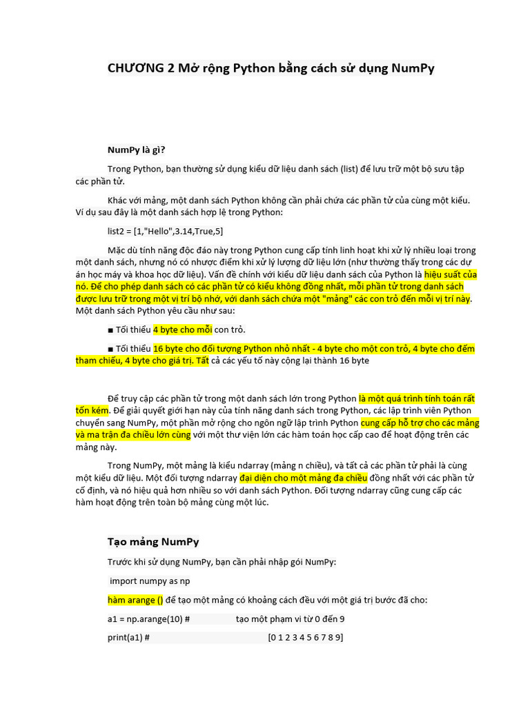 CHƯƠNG 2extending Python Using Numpy | PDF