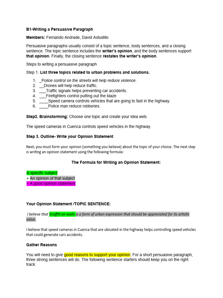 Writing A Persuasive Paragraph | Download Free PDF | Traffic Collision ...