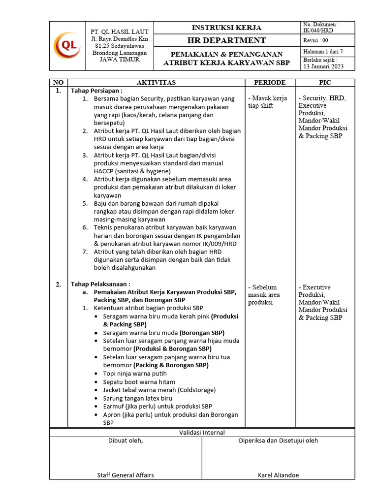 Ik Pemakaian & Penanganan Atribut Kerja Karyawan SBP | PDF | Teknologi ...