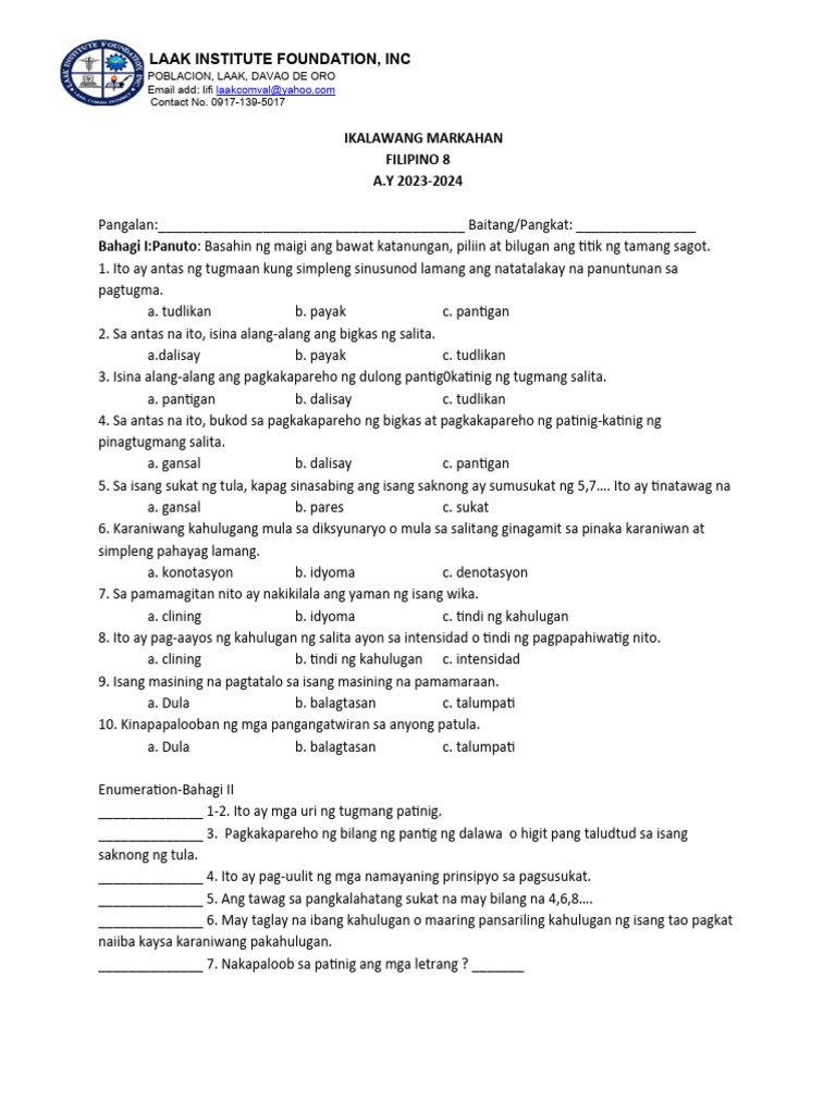 Grade 8 Filipino 2nd Quarter | PDF