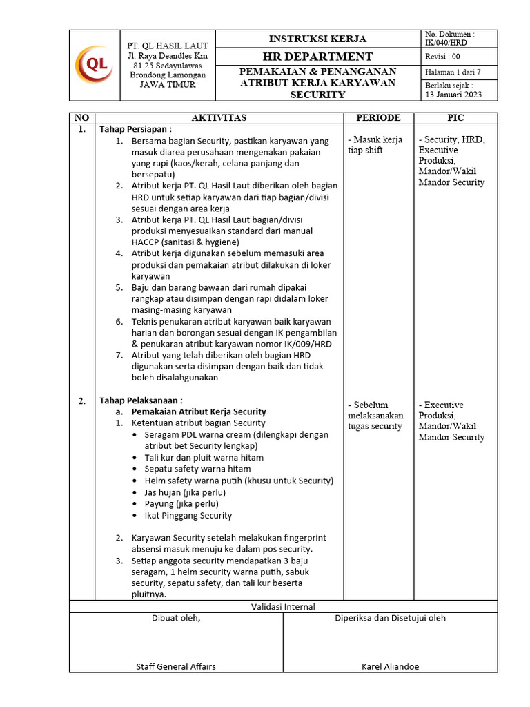 Panduan Atribut Kerja Karyawan Security | PDF | Teknologi & Rekayasa
