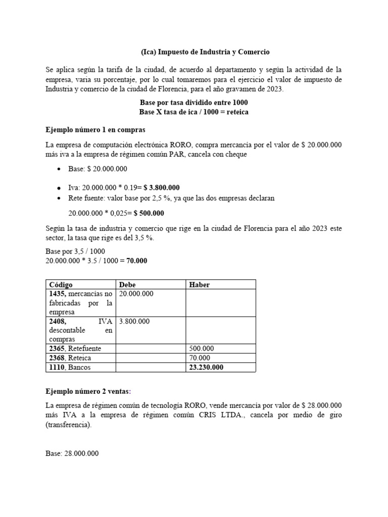ICA. Si | PDF | Impuestos | Contabilidad