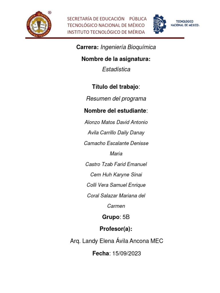 5B - Conclusión Grupal Resumen Programa - Equipo1 | PDF | Estadísticas | Ingeniería