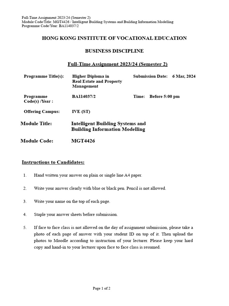 MGT4426 Assignment: Intelligent Building Systems | PDF | Building ...
