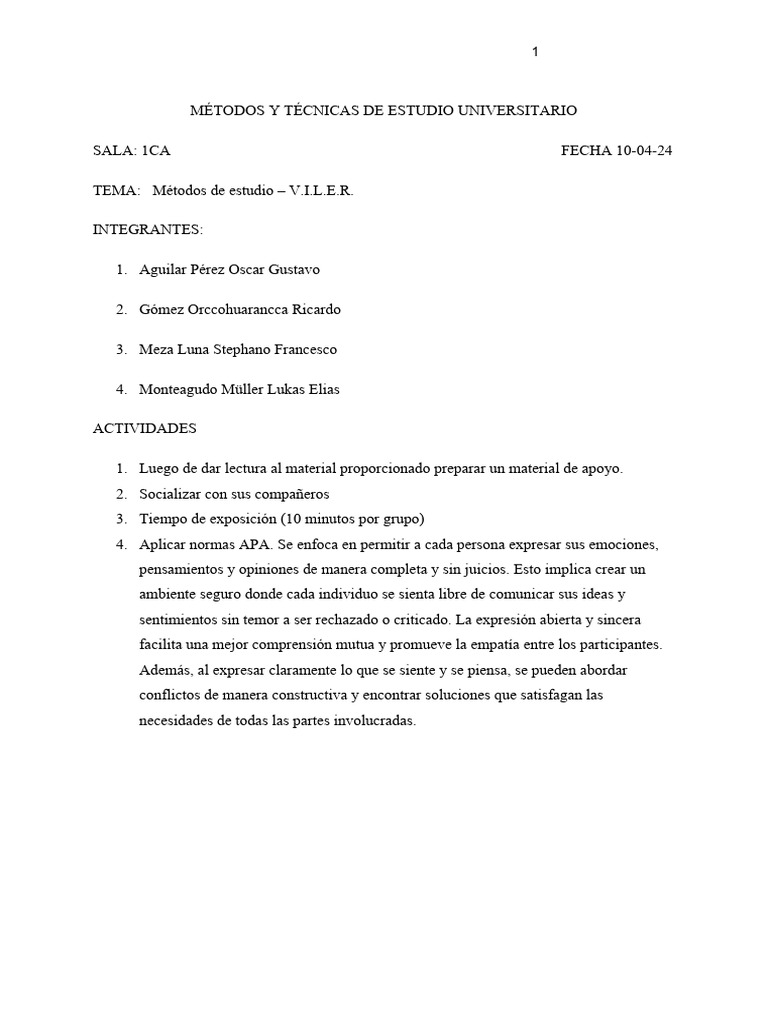 Método VILER | PDF | Aprendizaje | Pensamiento