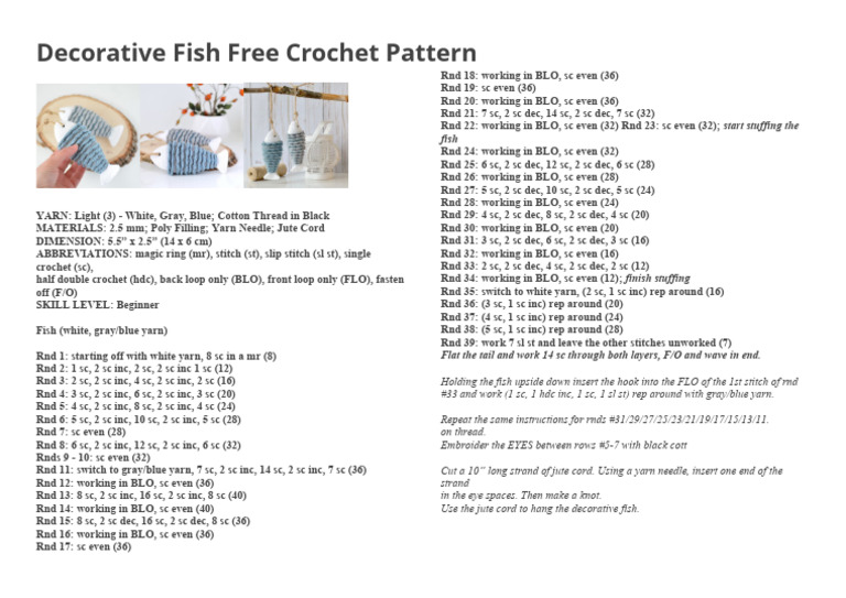 Decorative Fish Free Crochet Pattern | PDF | Crochet | Textile Arts