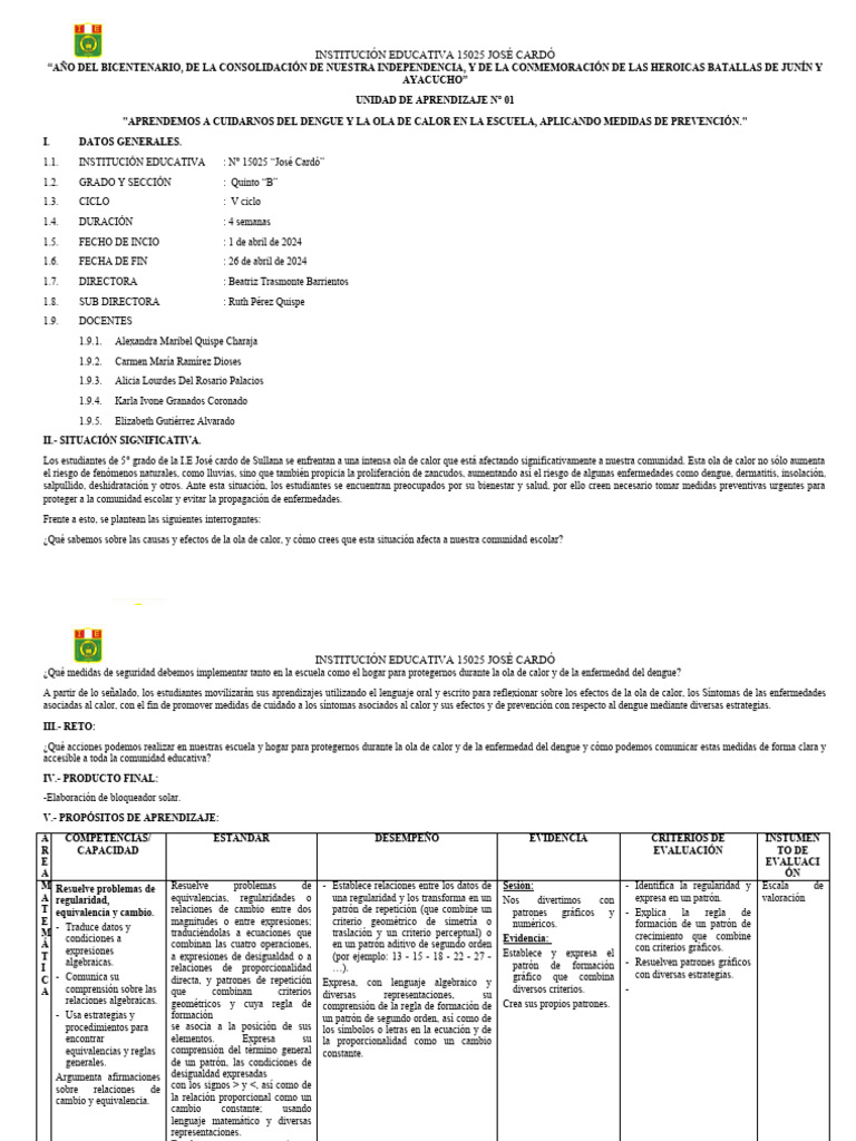 Unidad de Aprendizaje N 01 | PDF | Ecuaciones