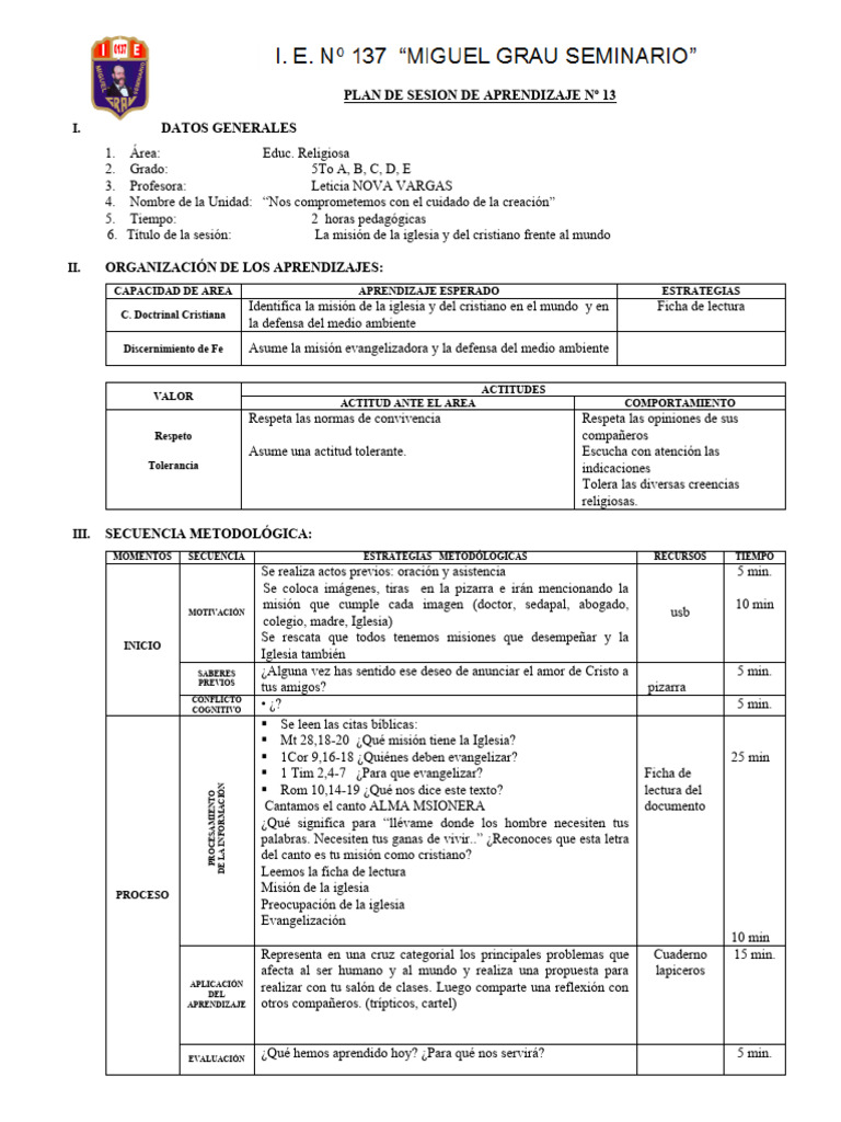 Plan de Sesion de Aprendizaje #13 | PDF | Residuos | Contaminación