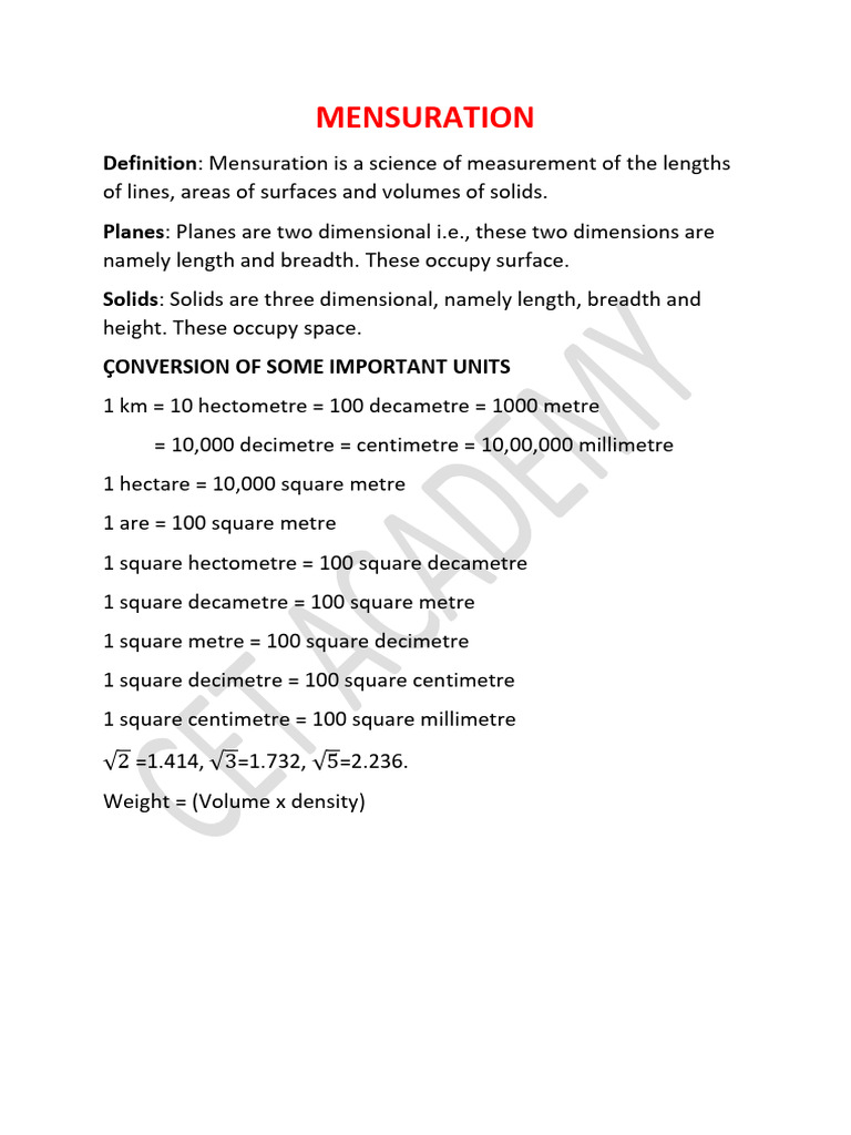 Areas Formulas (2D) | PDF | Length | Area