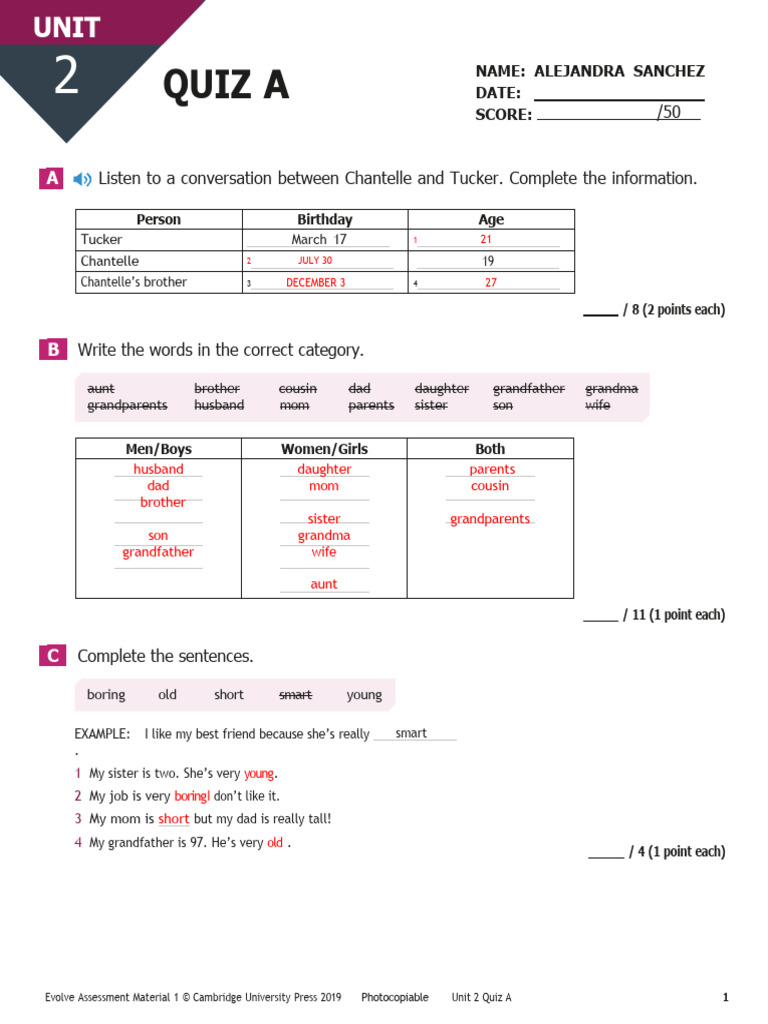 Evolve - L1 - Unit 2 Quiz - A | PDF | Grandparent | Family Evolve - L1 - Unit 2 Quiz - A | PDF | Grandparent | Family