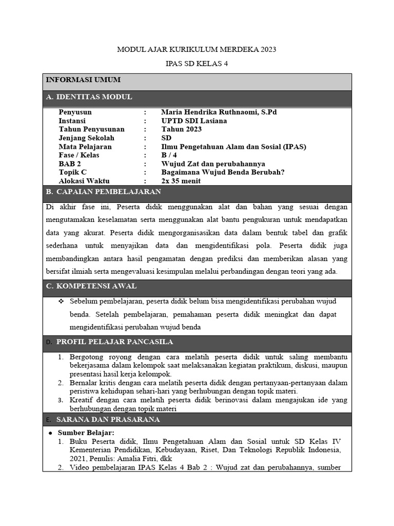 Modul Ajar Ipas Kelas 4 Bab 2 Topik C | PDF
