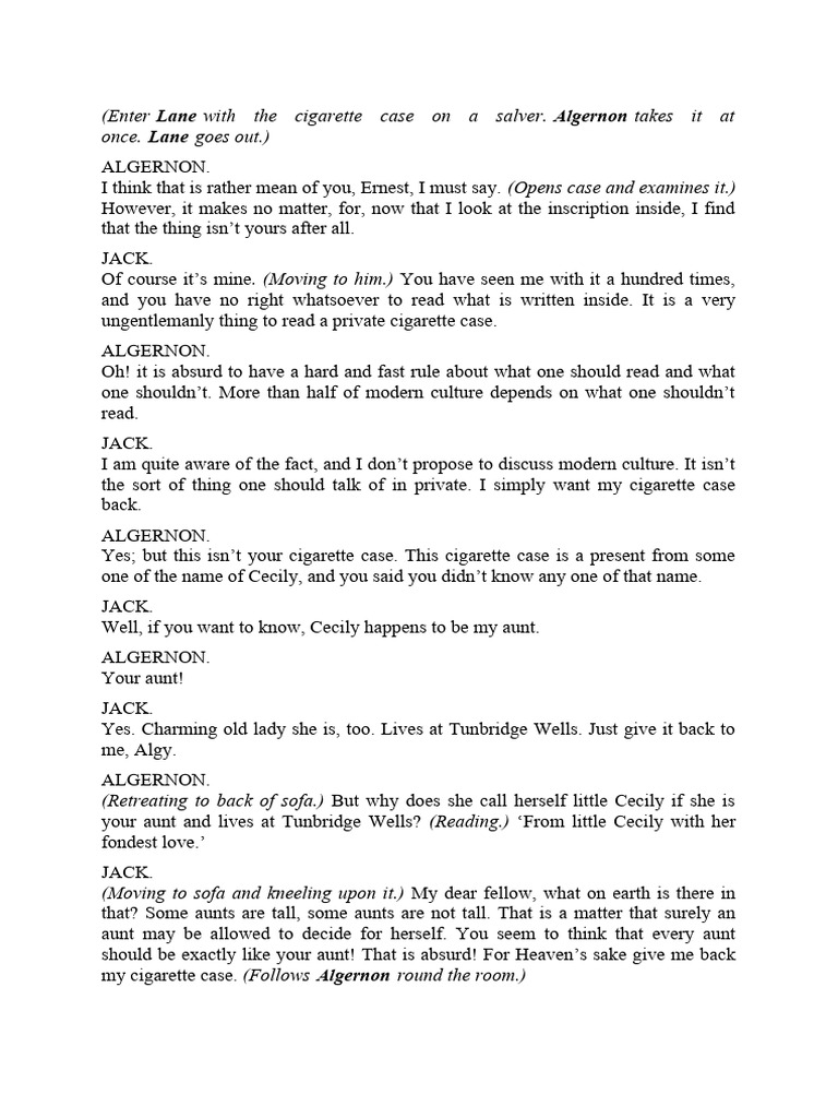 Cigarette Case Passage | PDF | The Importance Of Being Earnest