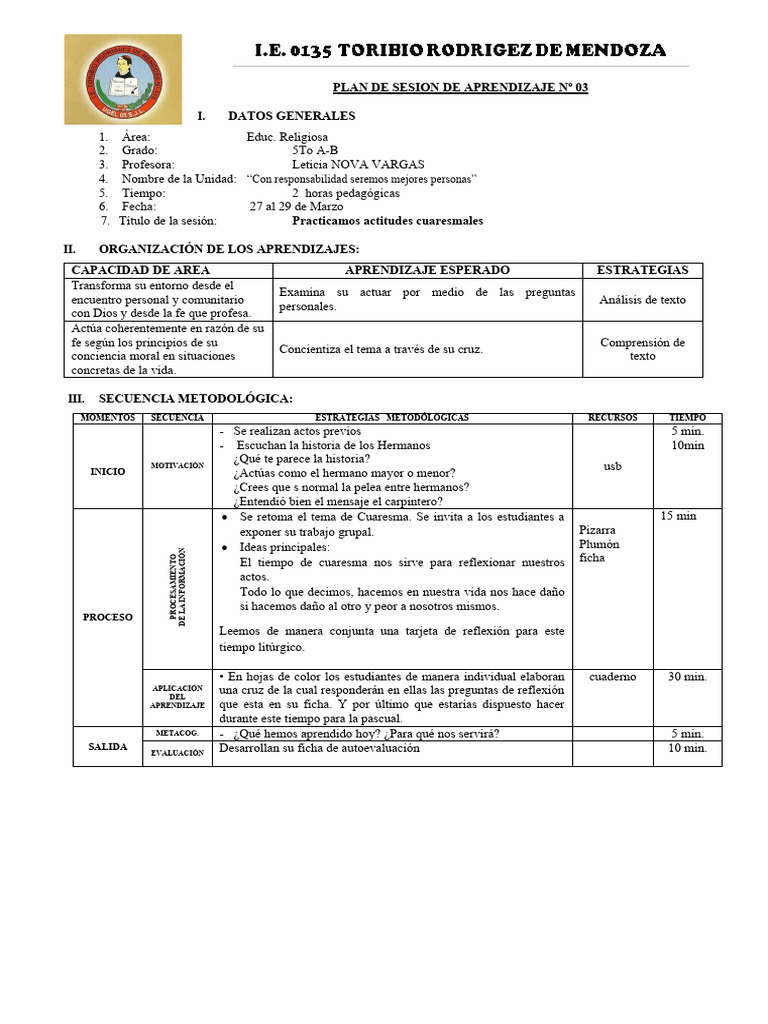 PLAN DE SESION DE APRENDIZAJE #02 Orig | PDF | Aprendizaje | Evaluación