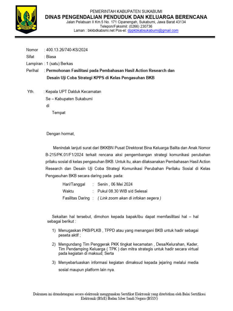 Surat Fasilitasi KPPS BKB 2024 - Signed | PDF | Kesehatan Holistik
