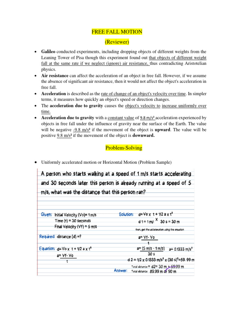 Free Fall Motion and Gravity Effects | PDF
