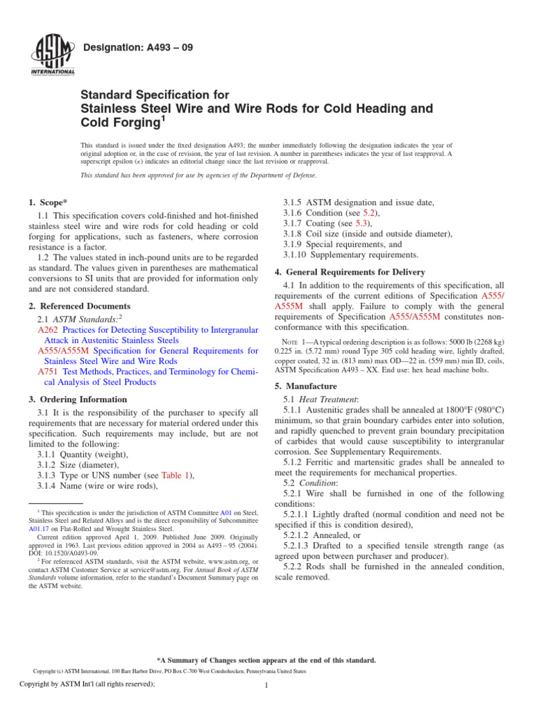 Astm A493-09 | PDF | Stainless Steel | Steel