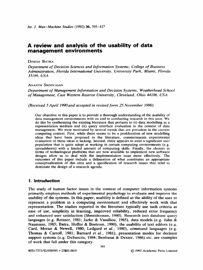 A Review And Analysis Of The Usability Of Data Management Environments Download Free Pdf