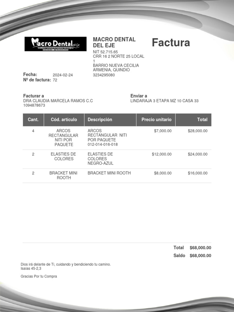 MACRO DENTAL DEL EJE Factura 72 | PDF