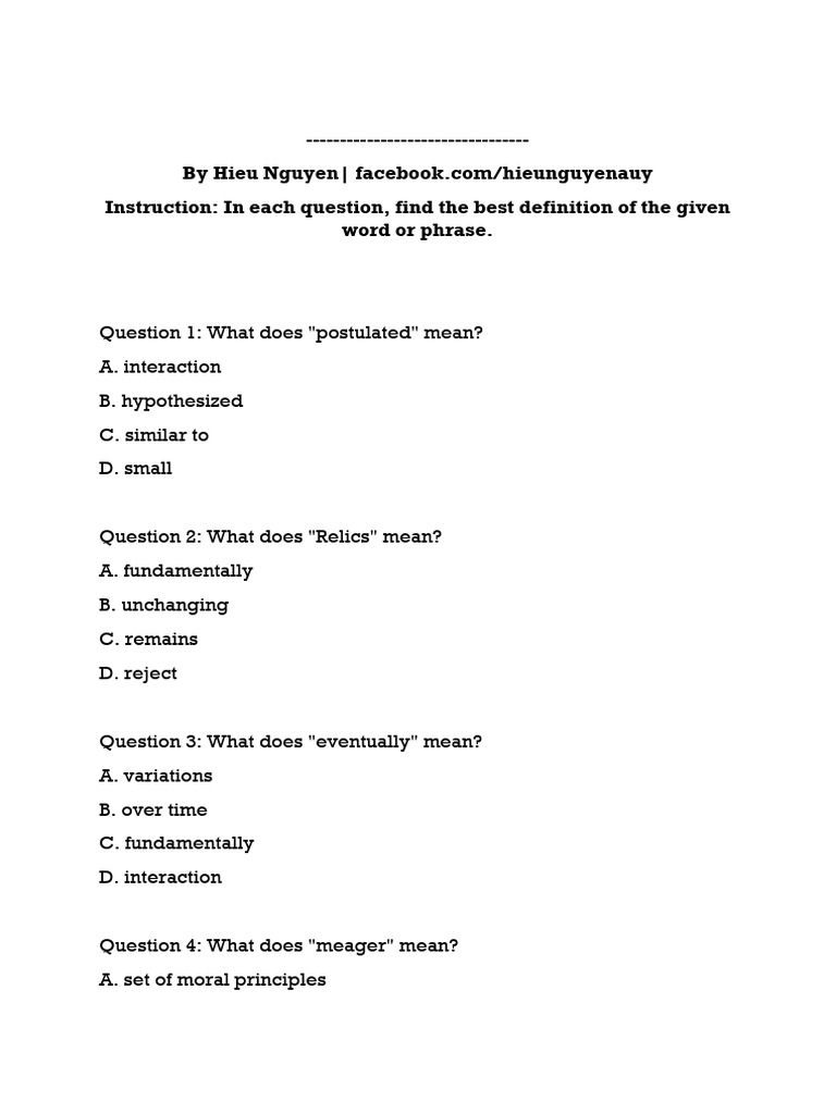Vocabulary Mini Test 12 | PDF