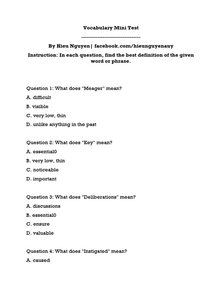 Vocabulary Mini Test 08 | PDF | Human Communication | Cognitive Science