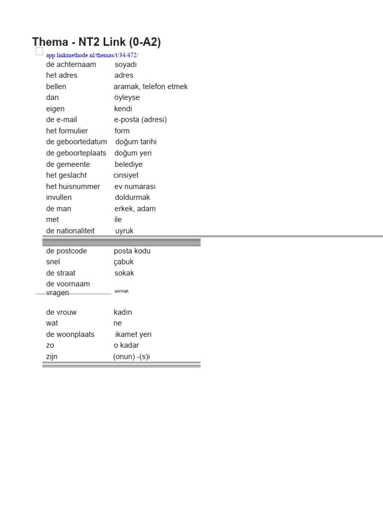 App - Linkmethode.nl-Thema - NT2 Link 0-A2 | PDF