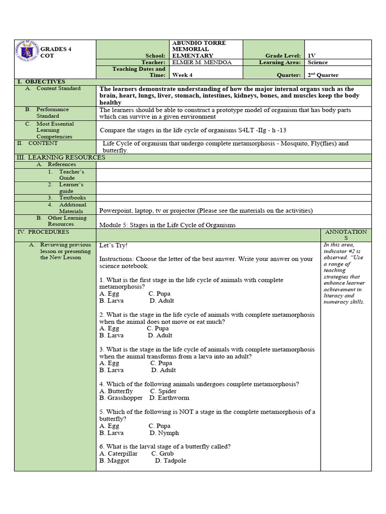 1st Science 4 Q2 W4 Compare The Stages in The Life Cycle of Organisms ...