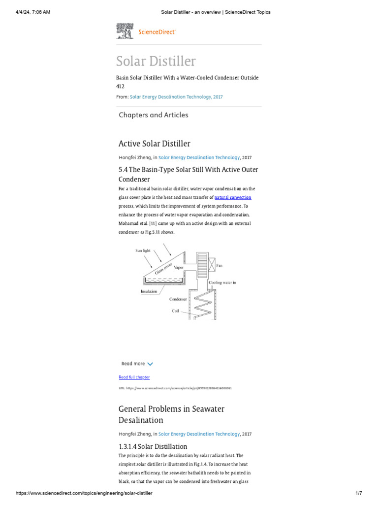 Solar Distiller - An Overview - ScienceDirect Topics | PDF | Desalination | Solar Energy