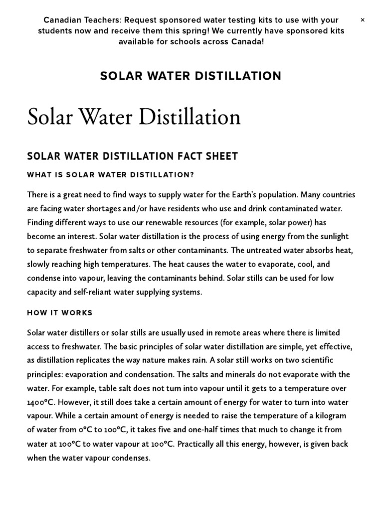 Solar Water Distillation - Safe Drinking Water Foundation | PDF | Heat ...