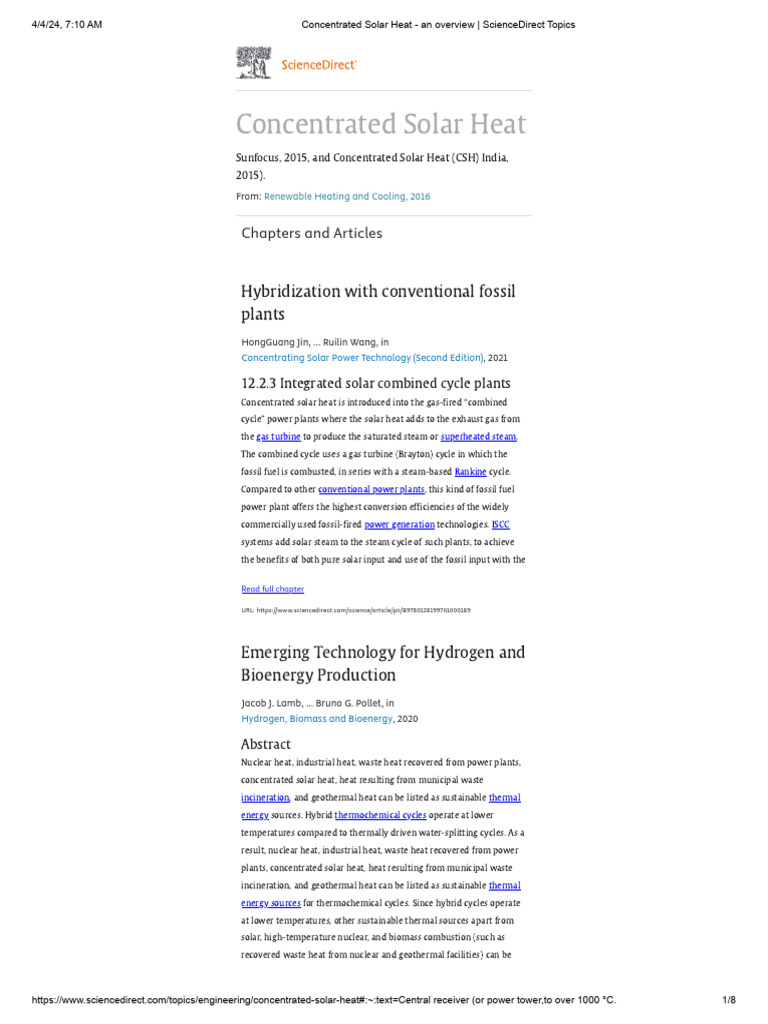 Concentrated Solar Heat - An Overview _ ScienceDirect Topics | PDF ...