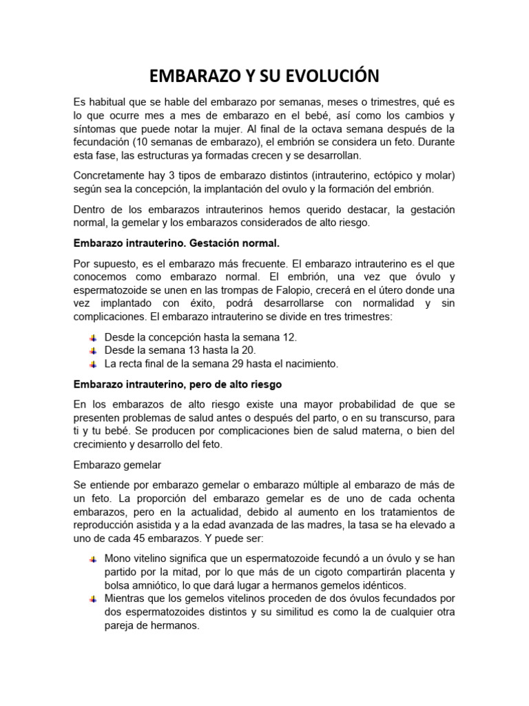 Evolución del Embarazo: Tipos y Fases | PDF | El embarazo | Parto