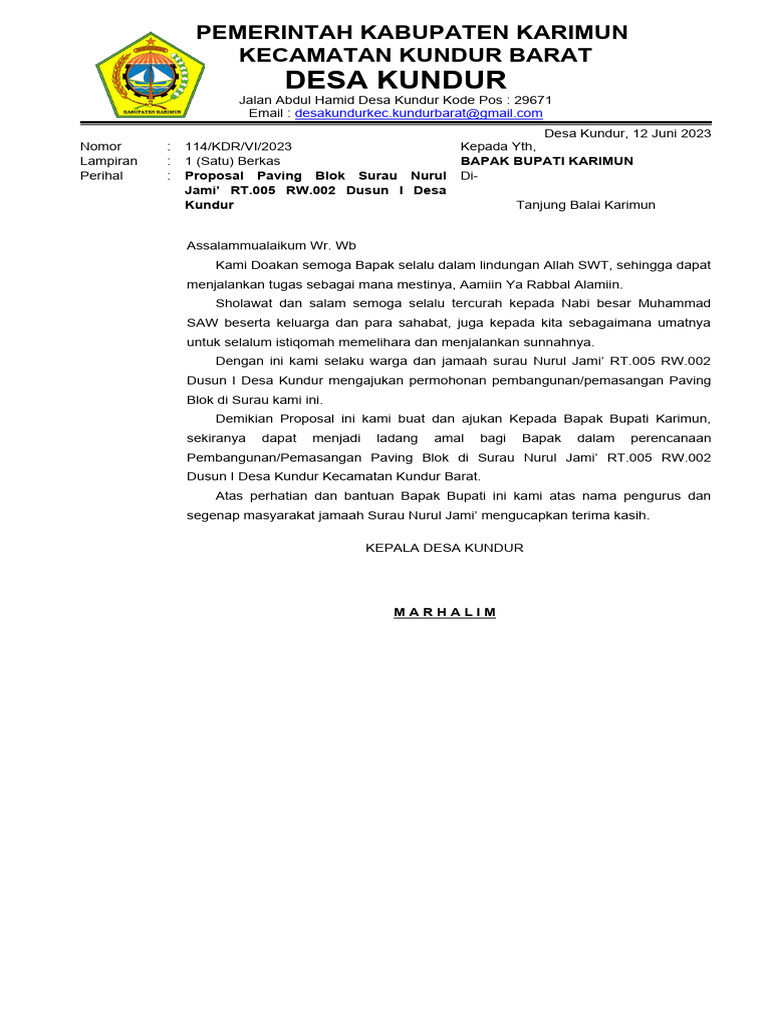Proposal Paving Blok Surau Nurul Jami’ | PDF