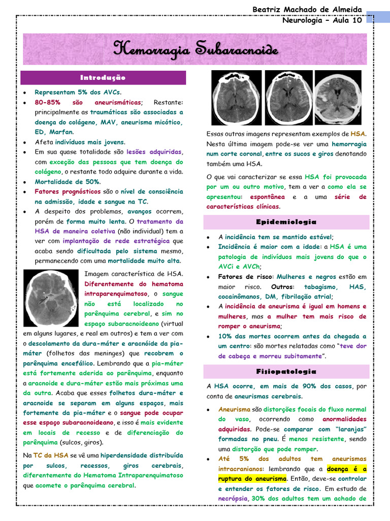 Hemorragia Subaracnoide: Diagnóstico e Tratamento | PDF | Neurocirurgia ...