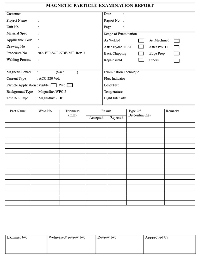 Magnetic Particle Examination Report | PDF
