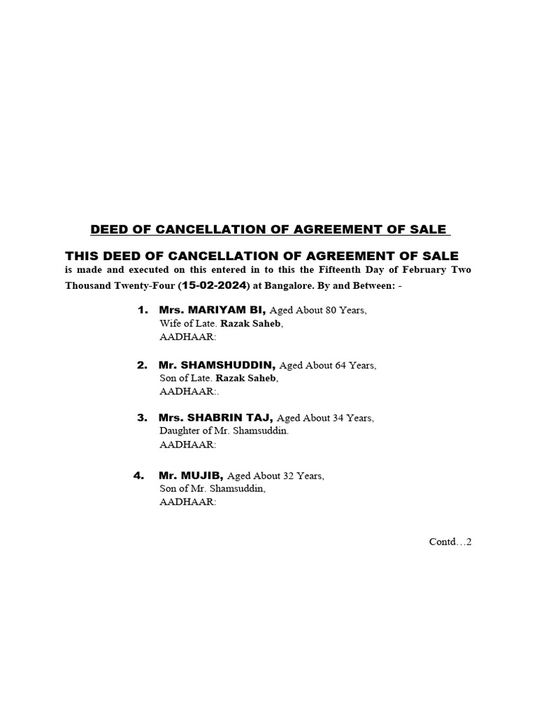 Deed of Cancelattion of Sale Agreement Fayaz Khan Sy No 54 p21 | PDF | Private Law | Common Law