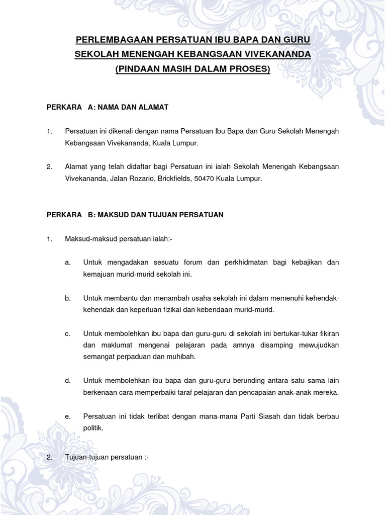 PERLEMBAGAAN PERSATUAN IBU BAPA DAN GURU 2016 Pindaan | PDF