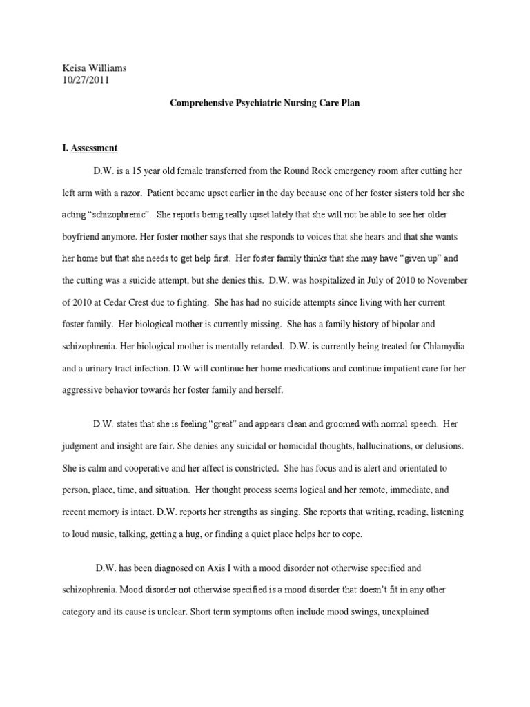 Comprehensive Psychiatric Nursing Care Plan | PDF | Mental Disorder ...