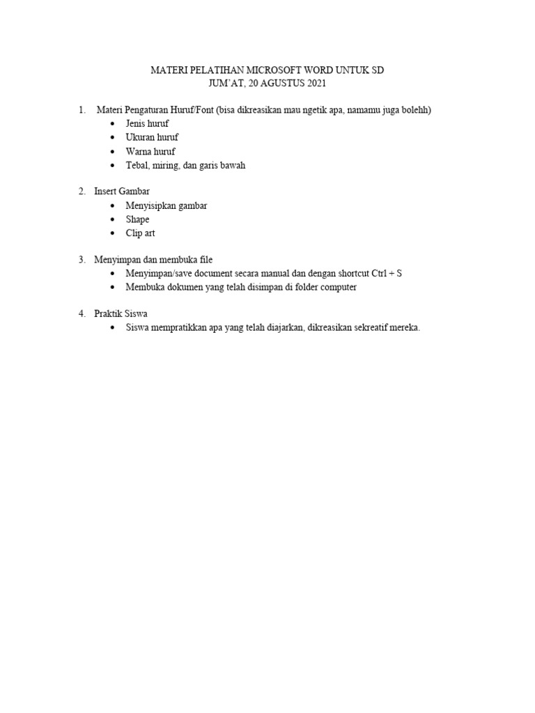 Materi Latihan Microsoft Word SD | PDF
