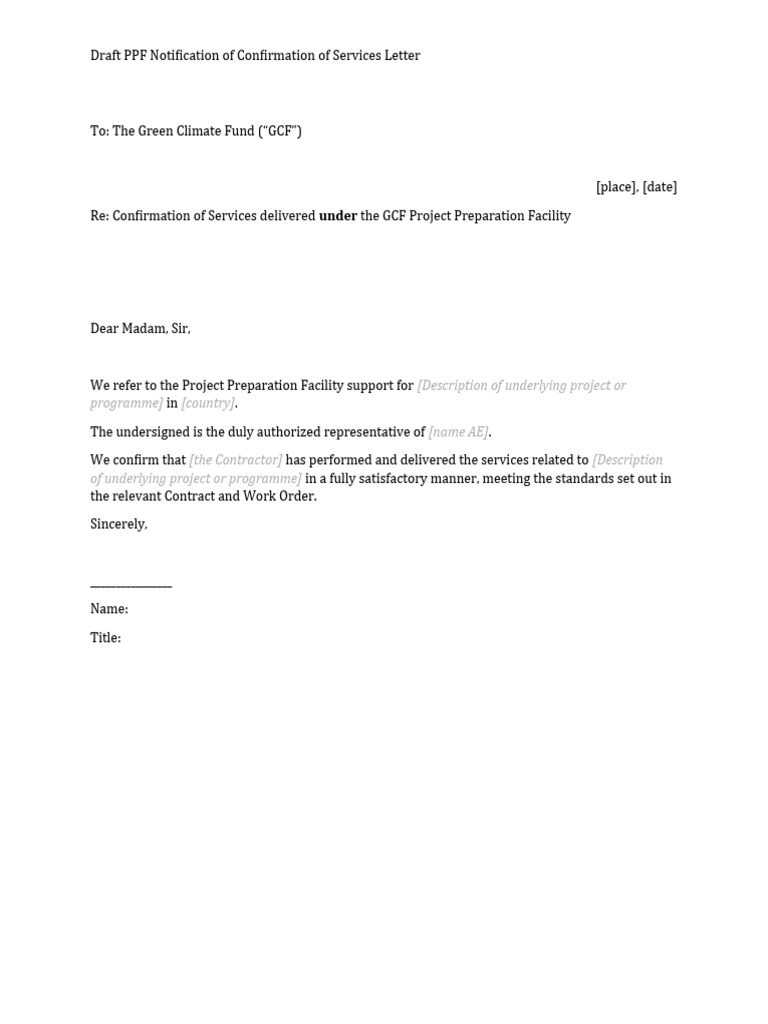 Ppf Confirmation Services Letter | PDF