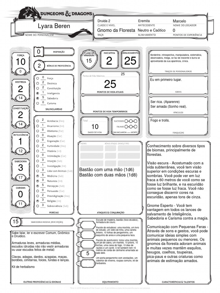 Ficha Druida LV 2 | PDF