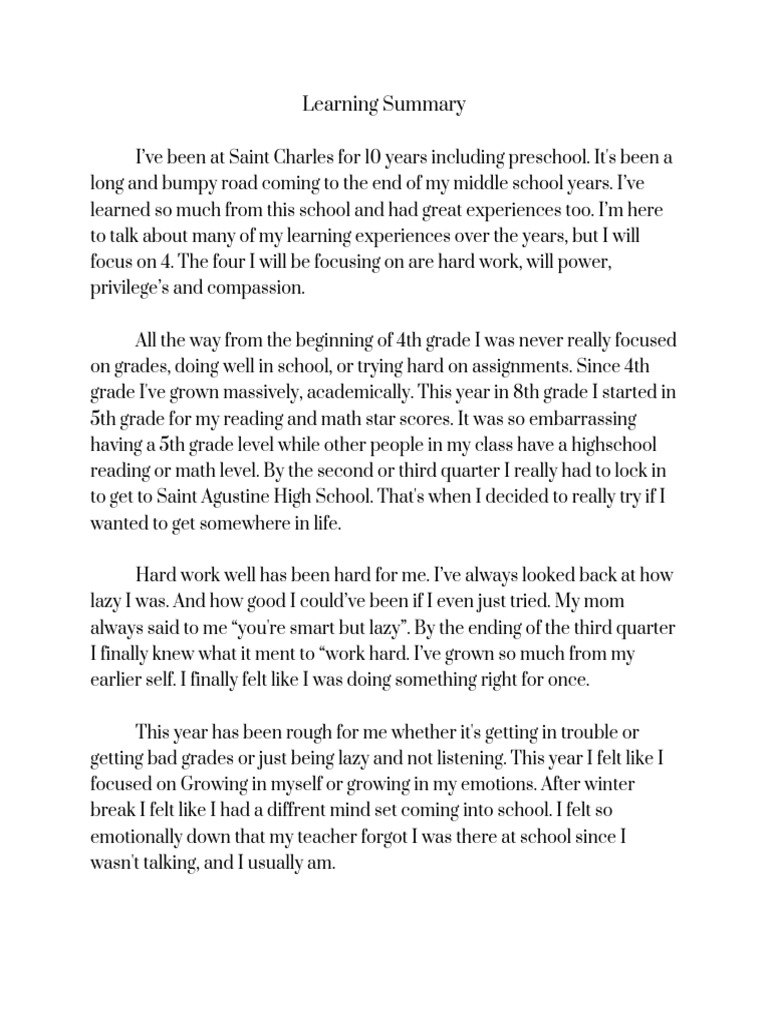 Learning Summary Essay | PDF