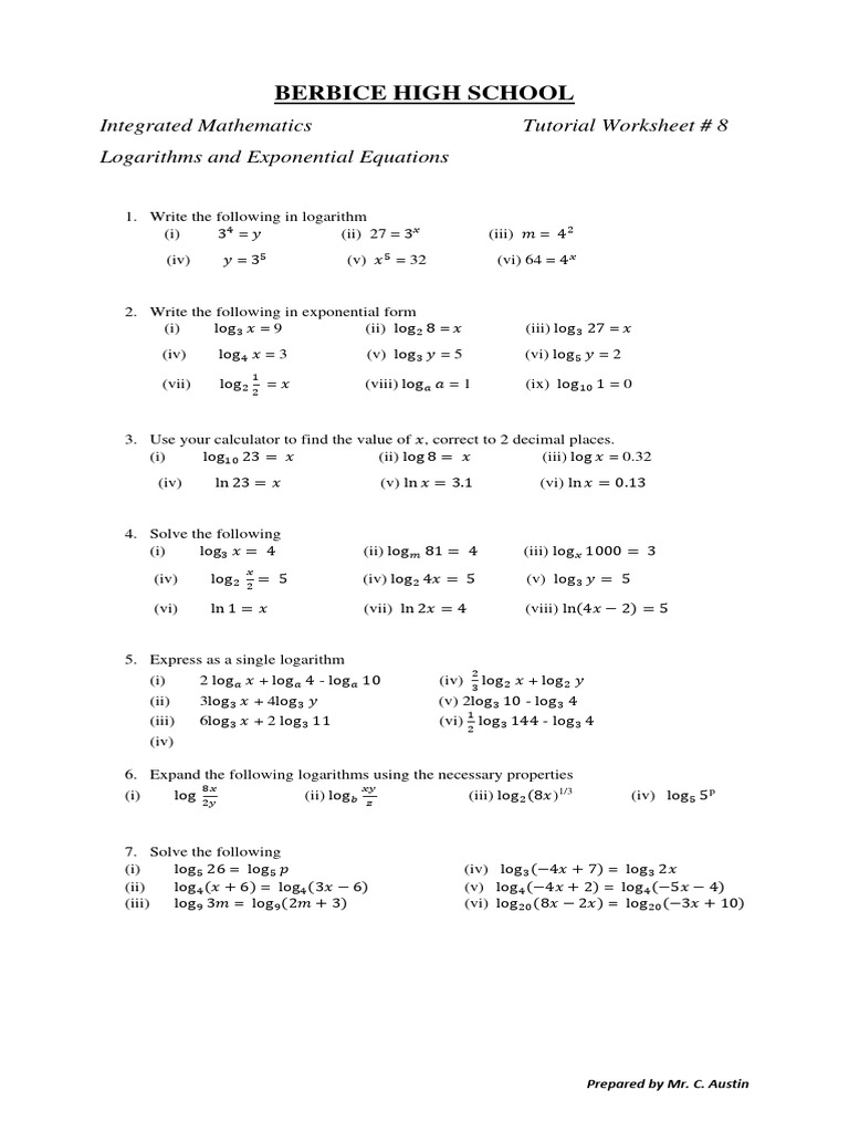 Logs Worksheet | Download Free PDF | Logarithm | Arithmetic