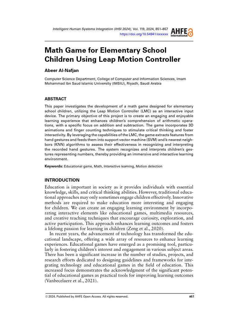 Leap Motion Math Game for Kids | PDF | Learning | Mathematics