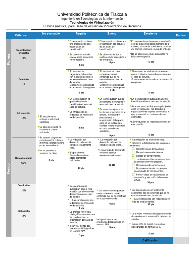 TV-U1-EP2-Rúbrica para Reporte de Caso de Estudio | PDF | Informática