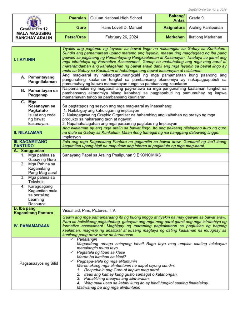 Semi Detailed DLP Filipino 1 | PDF