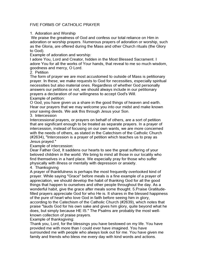 Five Forms of Catholic Prayer | PDF | Prayer | Christian Worship And Liturgy