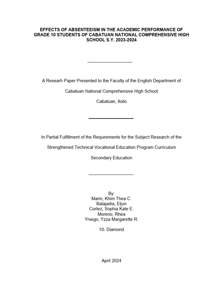 Effects of Absenteeism on Grade 10 Students | PDF | Questionnaire ...